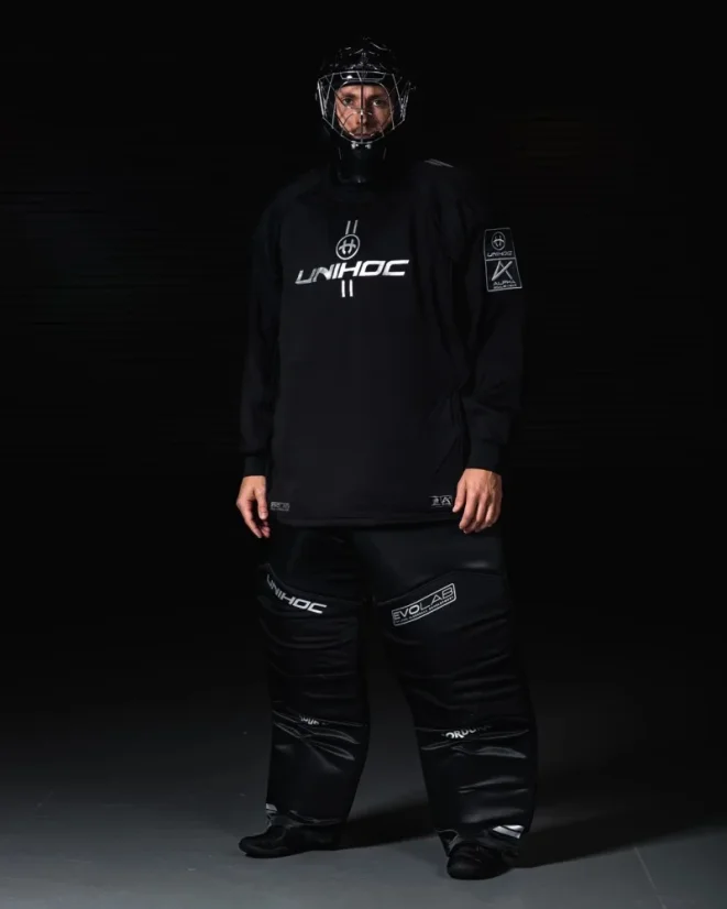 Unihoc Alpha Evolab Black/Silver goalie jersey - Size: XXXL | Florbal4u.com