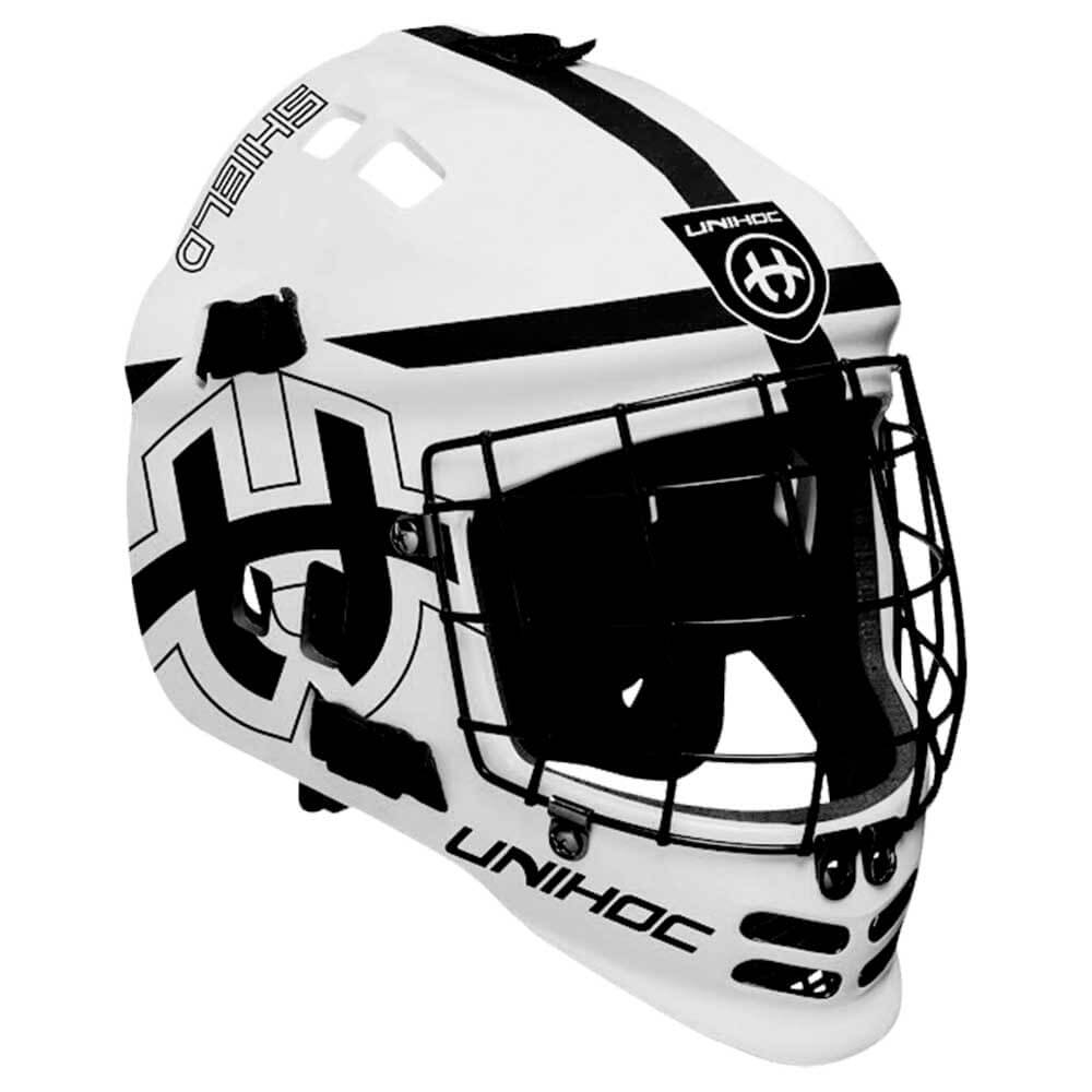 Unihoc Shield White/Black Goalie Helmet | Florbal4u.com